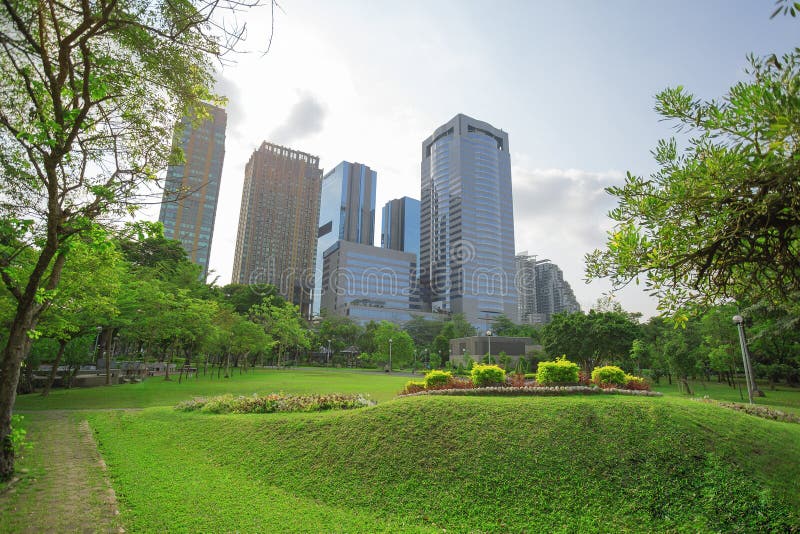 Green Grass Field in Big City Park Stock Image - Image of green, park ...