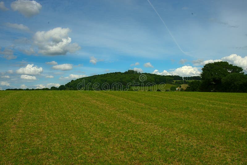 Green Grass Field Blue Sky and Small Hill Stock Photo - Image of nature ...