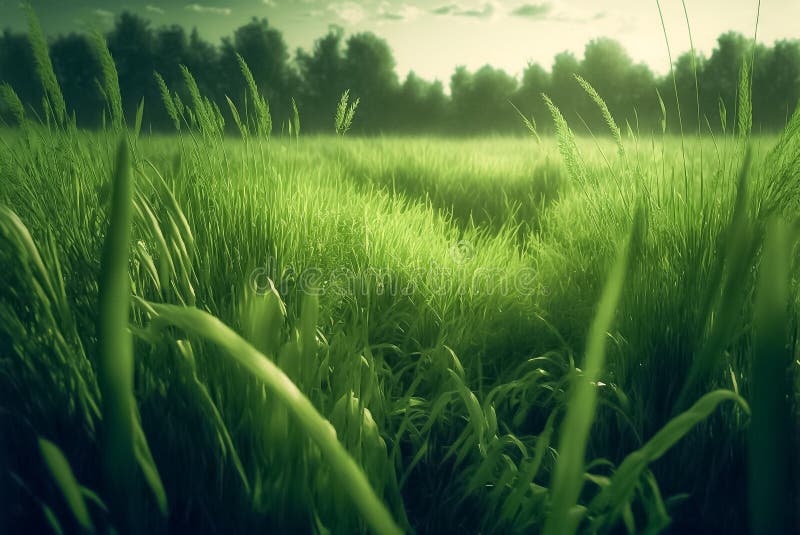 Green Grass Field Low Angle View. Generative AI Stock Illustration ...
