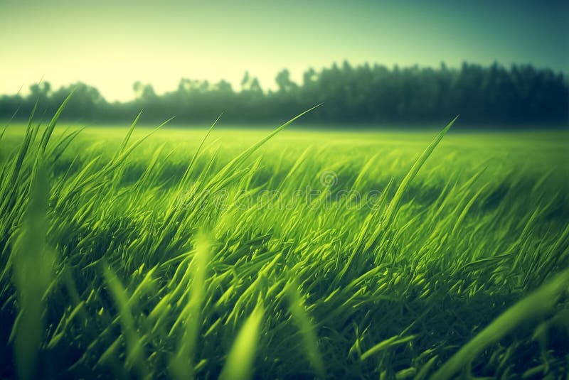 Green Grass Field Low Angle View. Generative AI Stock Illustration ...