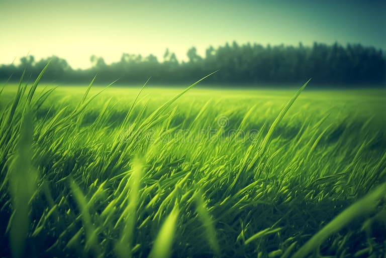 Green Grass Field Low Angle View. Generative AI Stock Illustration ...