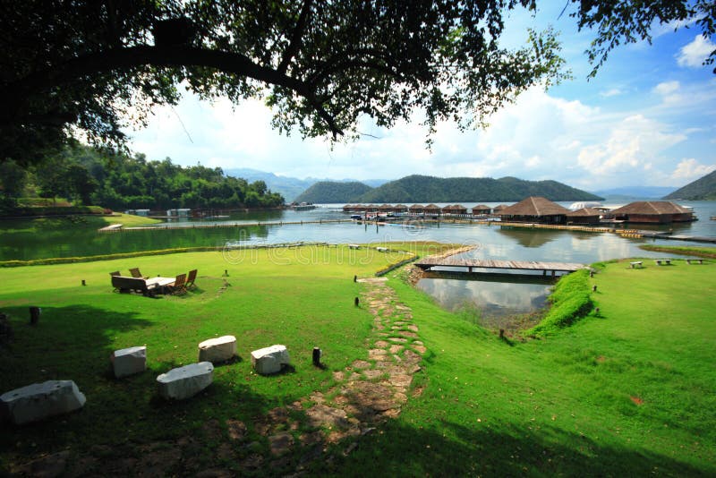 Green Grass Field Riverside Raft Resort Sky Stock Image - Image of ...