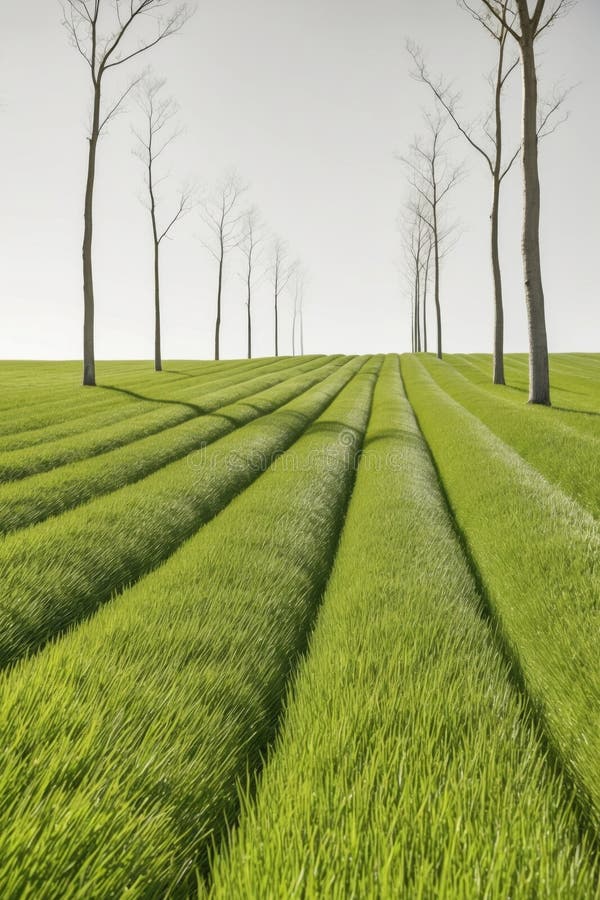 Green Grass Field with Shadows Cast by Trees in Sunny Outdoor Setting ...