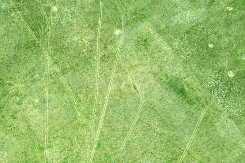 Green Grass Field Texture with Tractor Tracks. Rural Pattern. Aerial ...