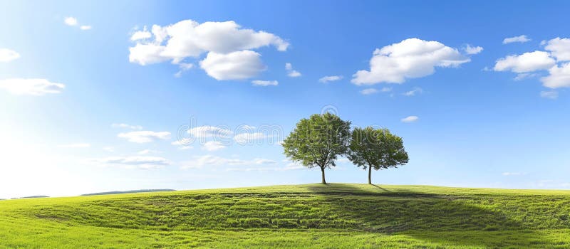 Green Grass Field and Two Close Trees Stock Illustration - Illustration ...