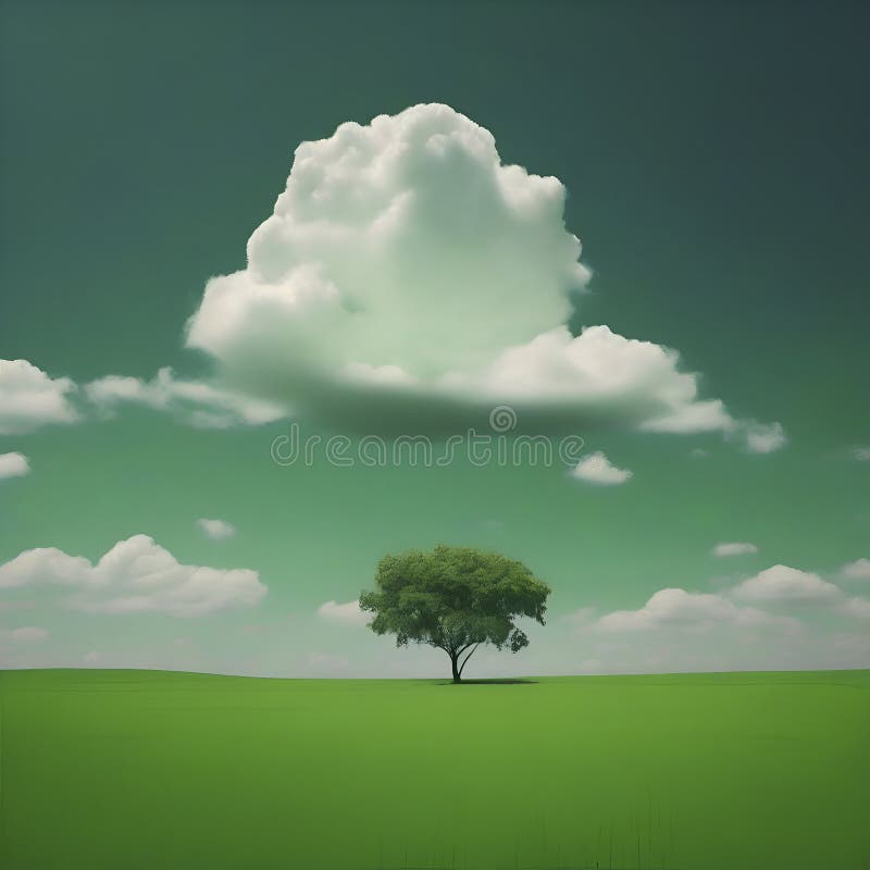 Green Grass Fields and Calm Skies. AI-Generated. Stock Illustration ...