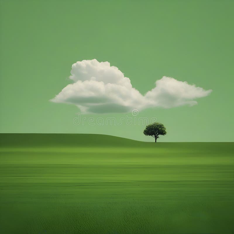 Green Grass Fields and Calm Skies. AI-Generated. Stock Illustration ...