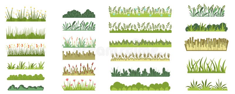 Green Grass with Flowers Mega Set in Flat Graphic Design. Collection ...
