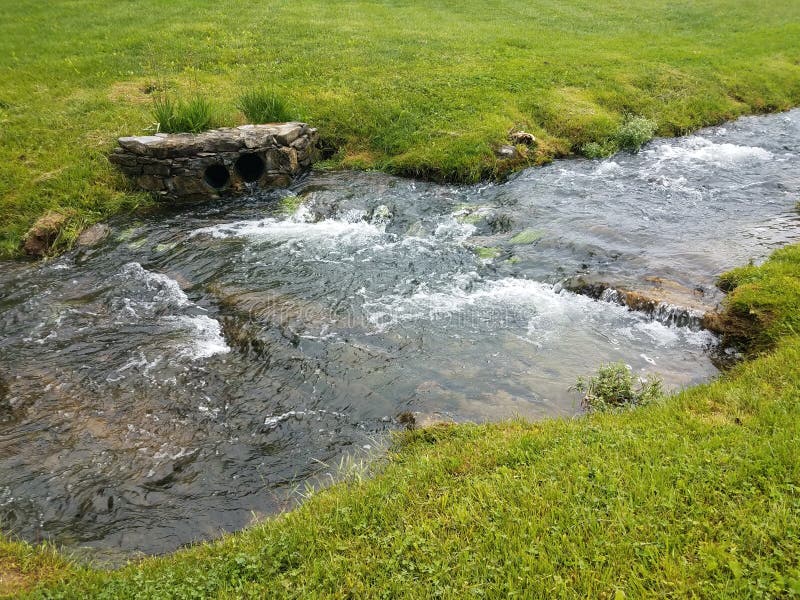 Green Grass with Flowing River or Stream or Creek Stock Photo - Image ...