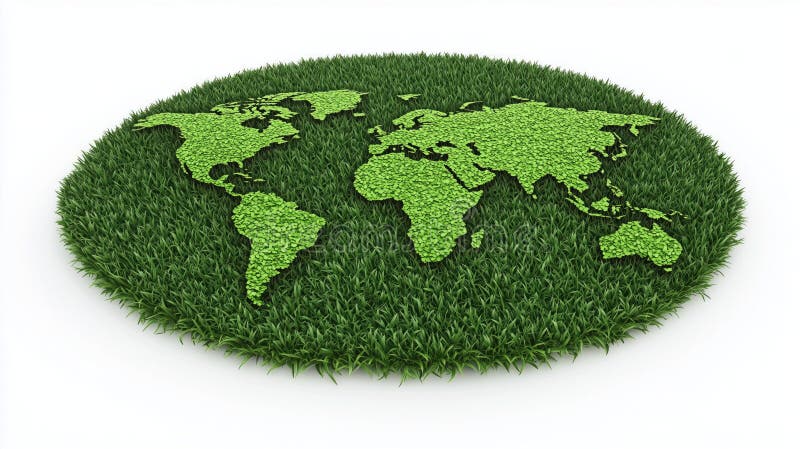 Green Grass Forming World Map on Circular Patch on White Background ...