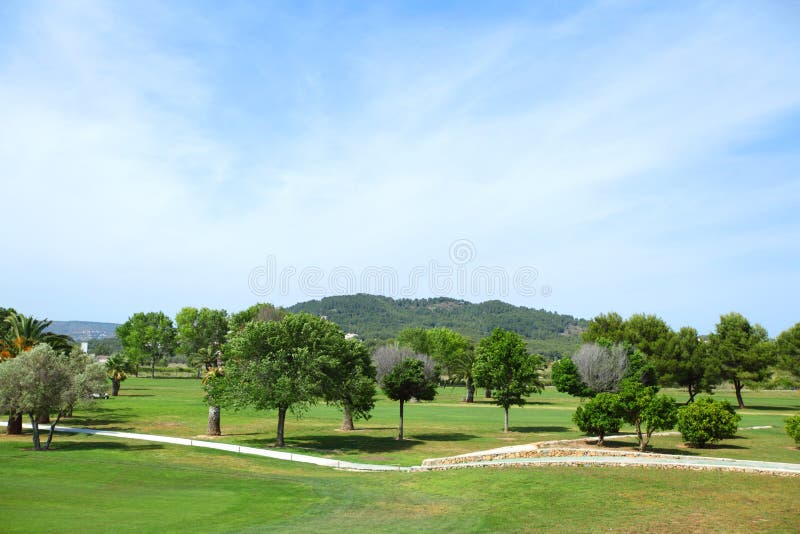 Green Grass on a Golf Field Stock Photo - Image of lifestyle, freedom ...