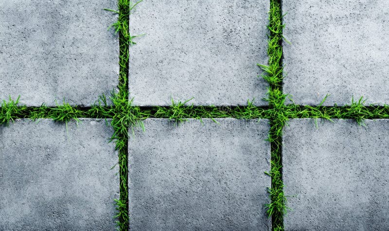 Green Grass Grows between Gray Stone Blocks, Creating a Textured ...