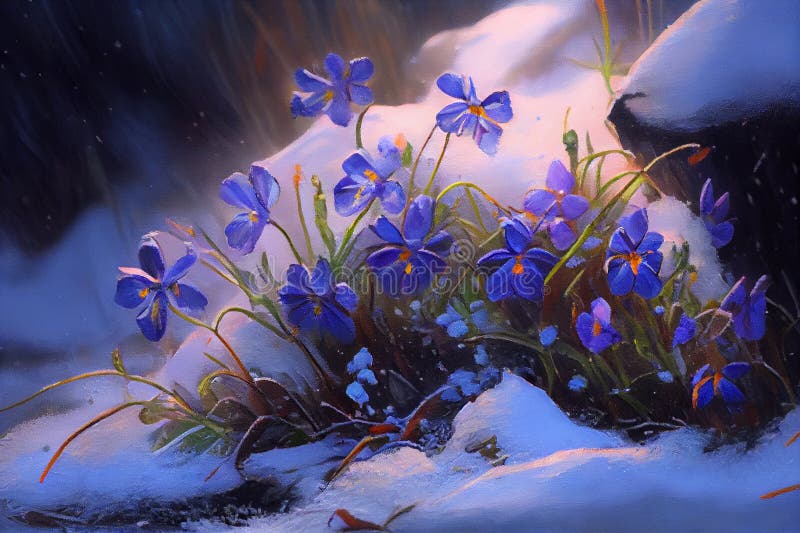 Green Grass Grows from Under the Snow in Spring. AI Generated Stock ...