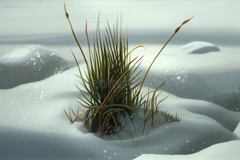 Green Grass Grows from Under the Snow in Spring. AI Generated Stock ...