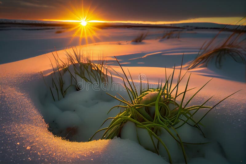 Green Grass Grows from Under the Snow in Spring. AI Generated Stock ...