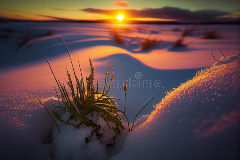 Green Grass Grows from Under the Snow in Spring. AI Generated Stock ...