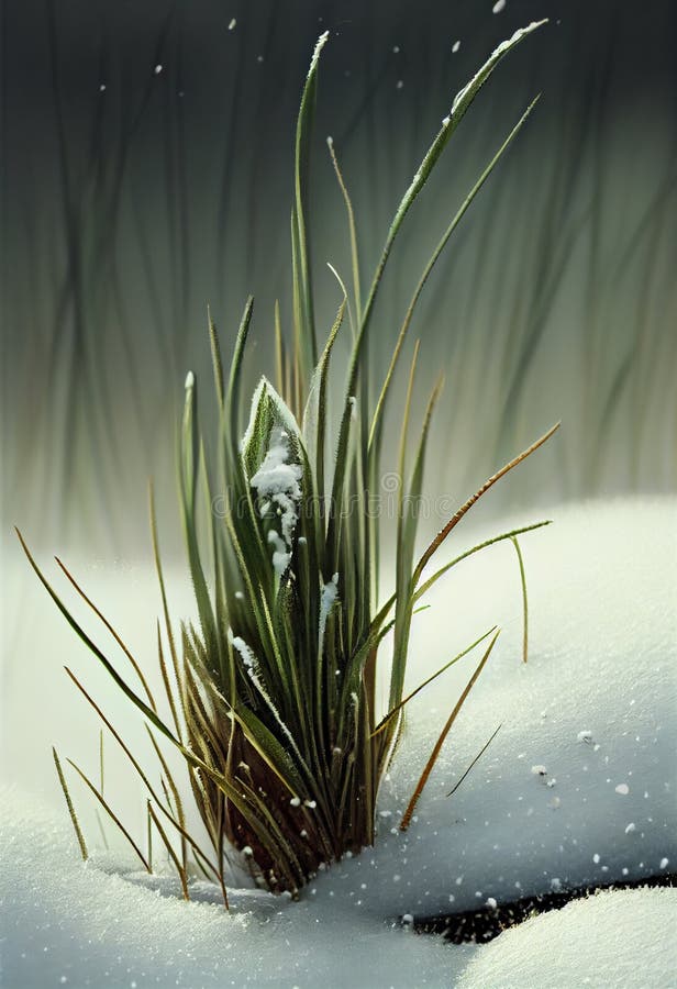 Green Grass Grows from Under the Snow in Spring. AI Generated Stock ...