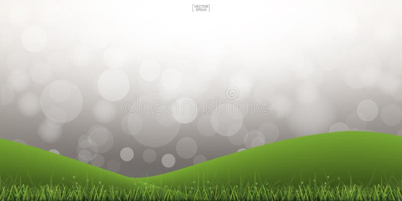 Green Grass Hill and Light Blurred Bokeh Background. Vector ...