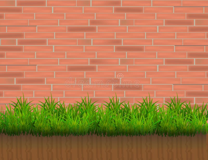 Green Grass Isolated on Red Brick Wall Background. Stock Vector ...
