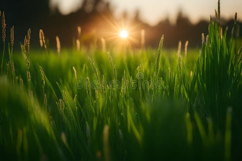 Green Grass in a Meadow at Sunset. Macro Image, Shallow Depth of Field ...
