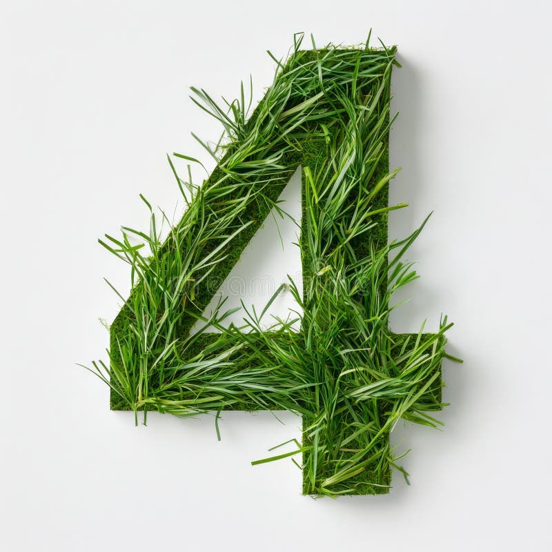 Green Grass Number Four on White Background Stock Photo - Image of ...