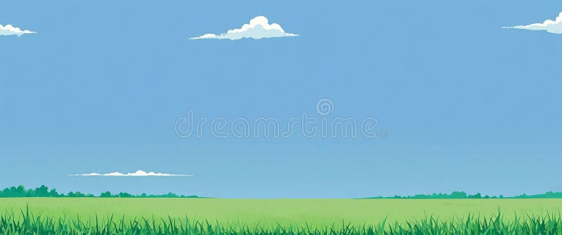 Green Grass Pasture Landscape with Clear Blue Sky Illustration 2d ...