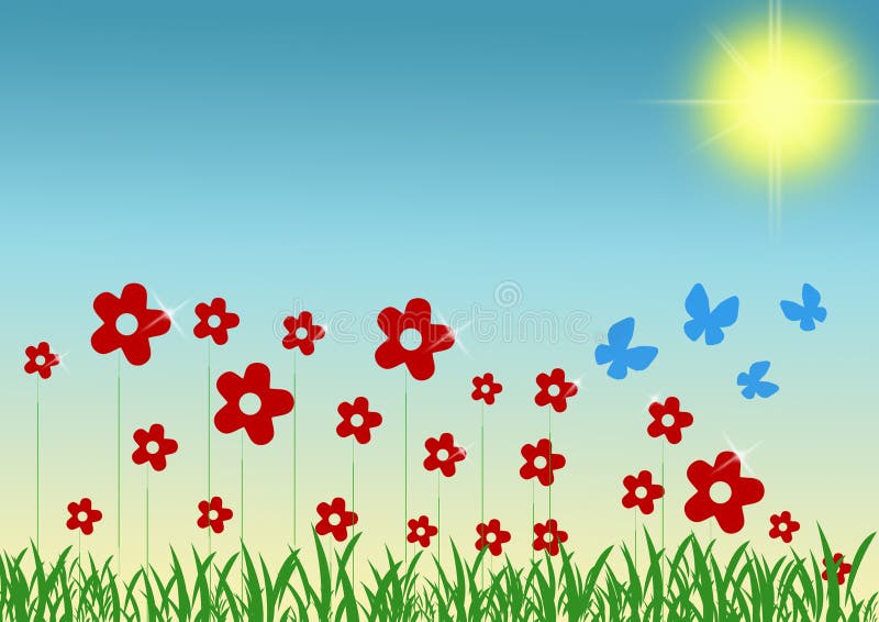 Spring Flowers and Butterflies Stock Illustration - Illustration of ...