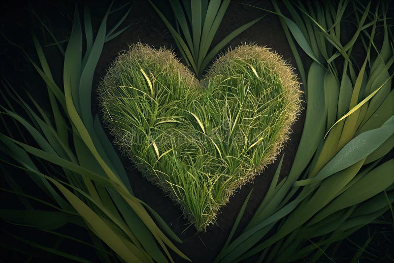 Green Grass in the Shape of a Heart. Generative AI Stock Illustration ...