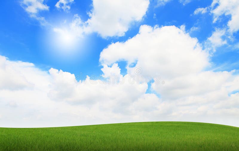 Green Grass Hills Under Midday Sun in Blue Sky. Stock Image - Image of ...