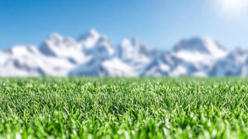 Green Grass, Snowy Mountain View Stock Illustration - Illustration of ...