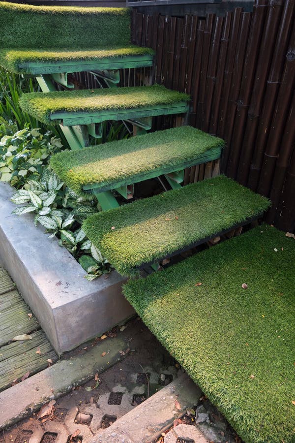 Green Grass Staircase in Garden, Interior Decoration Stock Image ...