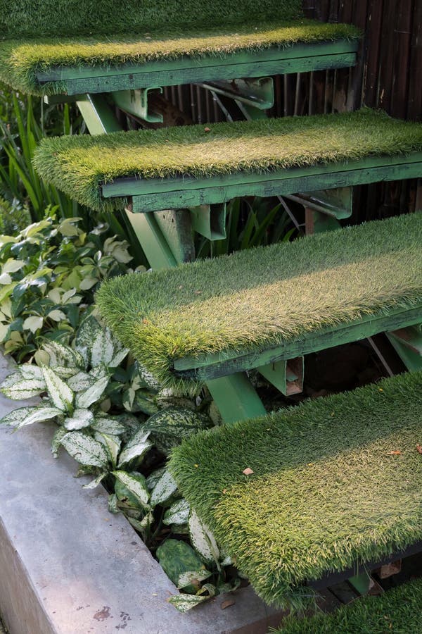 Green Grass Staircase in Garden, Interior Decoration Stock Photo ...