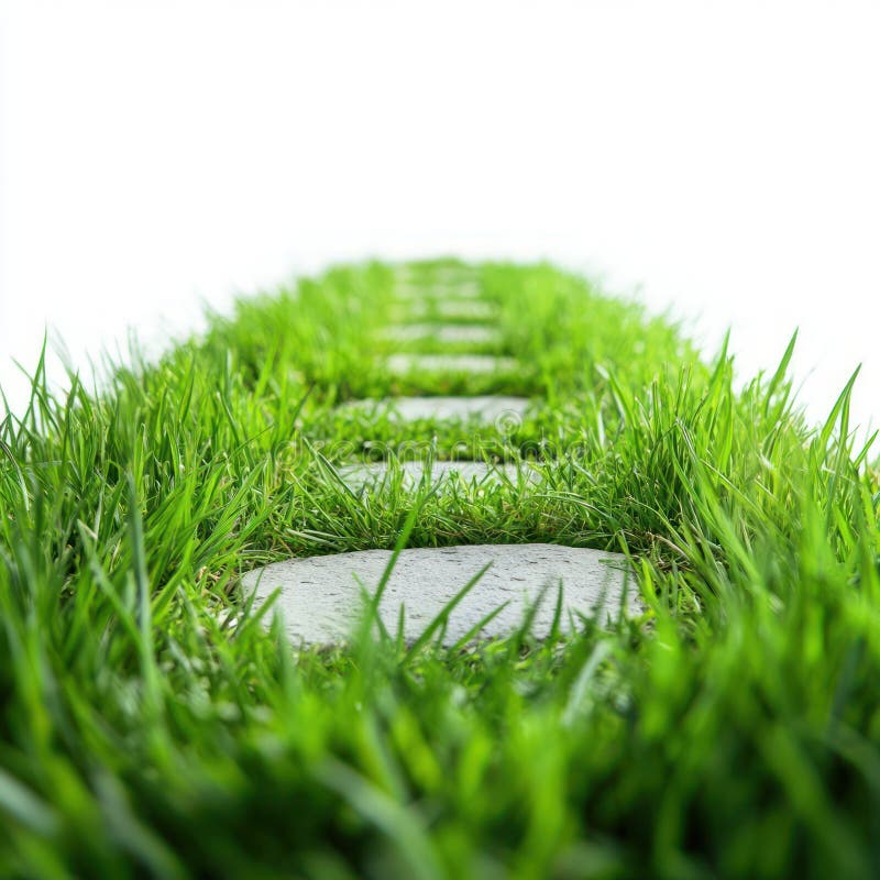 Green Grass with Stone Path Isolated on White Background Stock ...