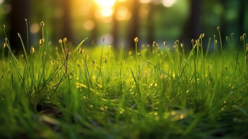 Green Grass in Summer Forest at Sunset. Macro Image Stock Illustration ...
