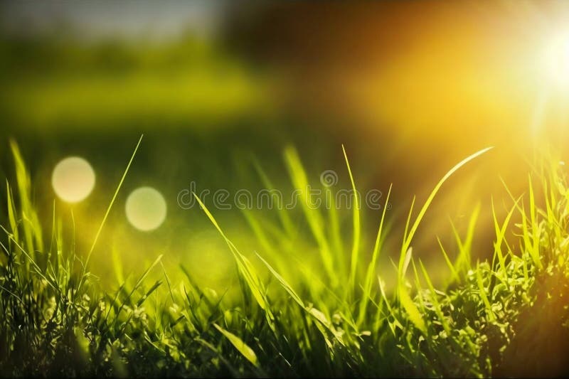 Green Grass with Sun, Close Up. Generative AI Stock Illustration ...