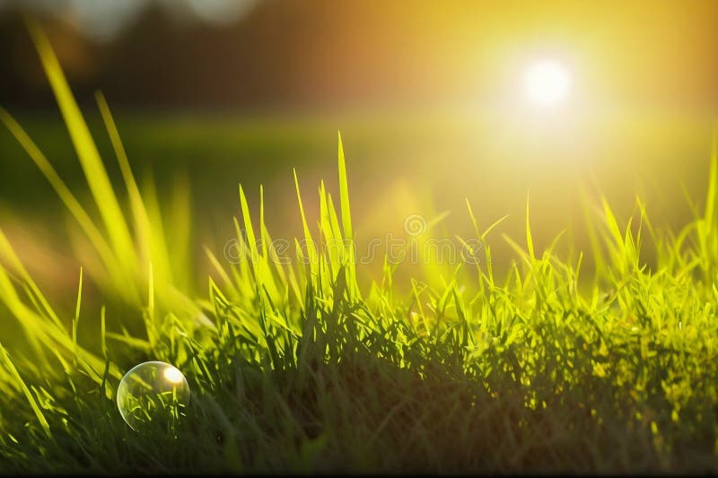 Green Grass with Sun, Close Up. Generative AI Stock Illustration ...