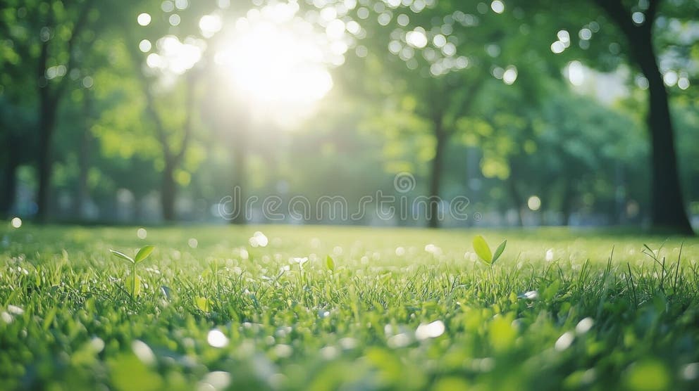 Green Grass Sunlight in Park Trees Nature Background Stock Illustration ...