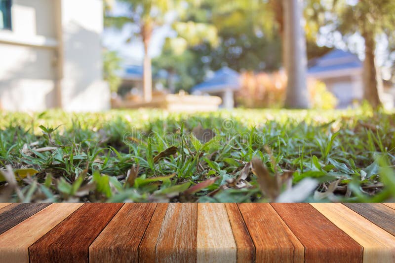 Green Grass on Wood Table Blurred Background Stock Photo - Image of ...