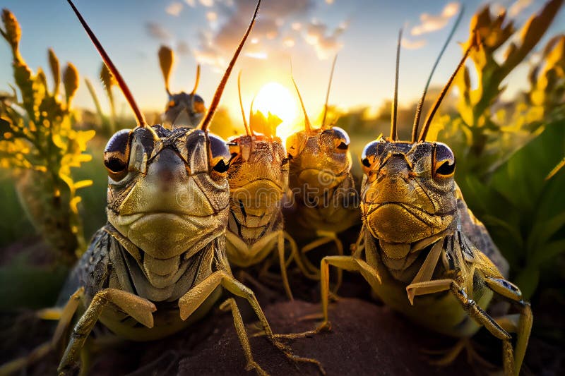 Green Grasshopper Looks at the Camera and Takes a Selfie in Nature. AI ...