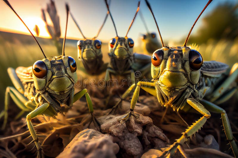 Green Grasshopper Looks at the Camera and Takes a Selfie in Nature. AI ...