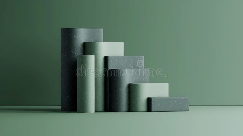 Green and Gray Speckled Cylinders and Blocks Abstract Composition Stock ...