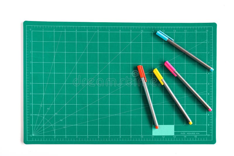 Green Grid Cutting Matt or Pad with Color Pen Stock Image - Image of ...