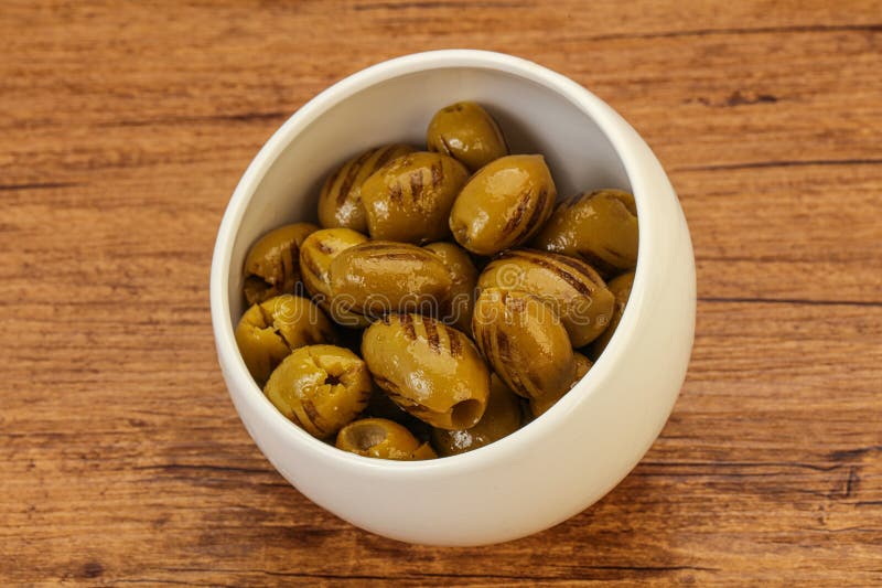 Green Grilled Olives in the Bowl Stock Photo - Image of meal, natural ...