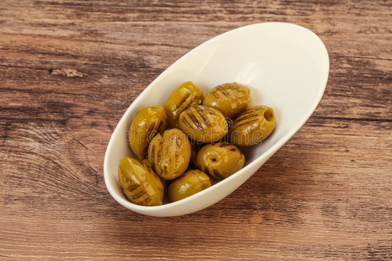 Green Grilled Olives in the Bowl Stock Photo - Image of organic ...