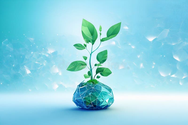 Green Growing Plant Sprout. Low Poly Style Design. Abstract Blue ...