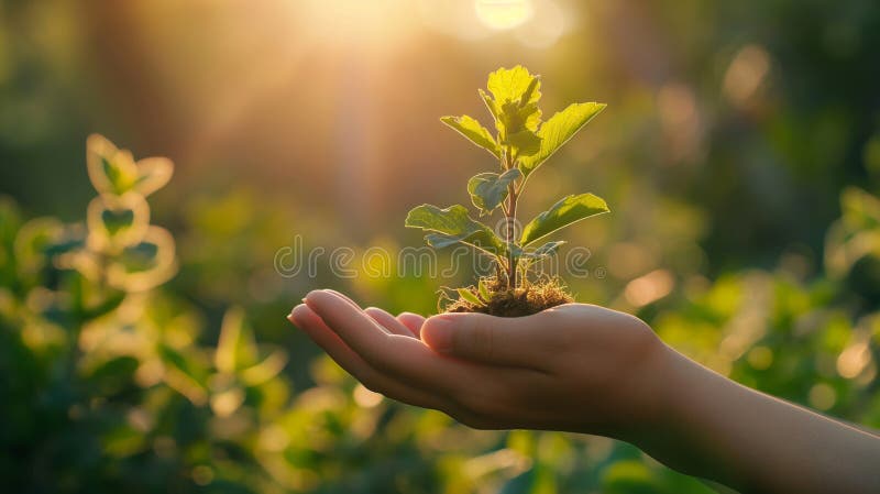 Green Growing Tree on Hand, Earth Day, Friendly Ecosystem Stock Image ...