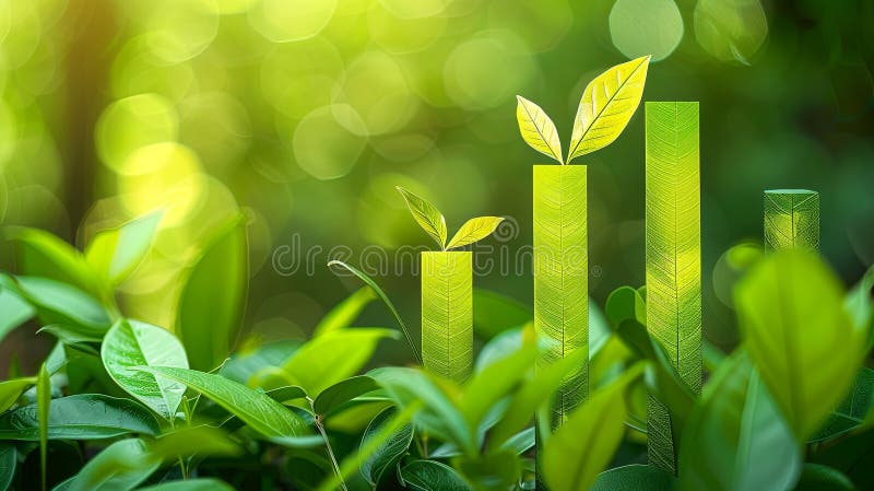 Green Growth Bar Chart with Fresh Leaves in a Lush Forest Setting Stock ...