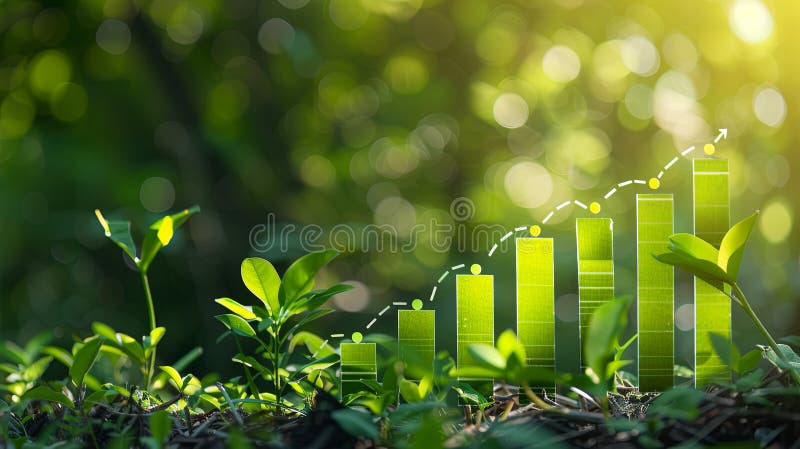 Green Growth Bar Chart in Front of Lush Green Forest Background Stock ...