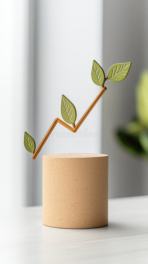 Green Growth Chart Display with Leaves on Minimalistic Base Stock ...