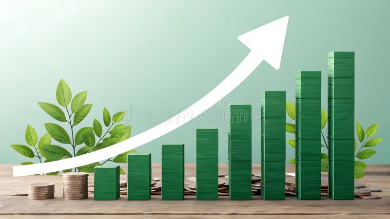 Green Growth Chart with Leaves and Rising Arrow Symbolizing Financial ...